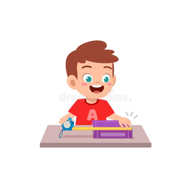 Little Boy Holding Ruler and Check Length Stock Vector - Illustration ...