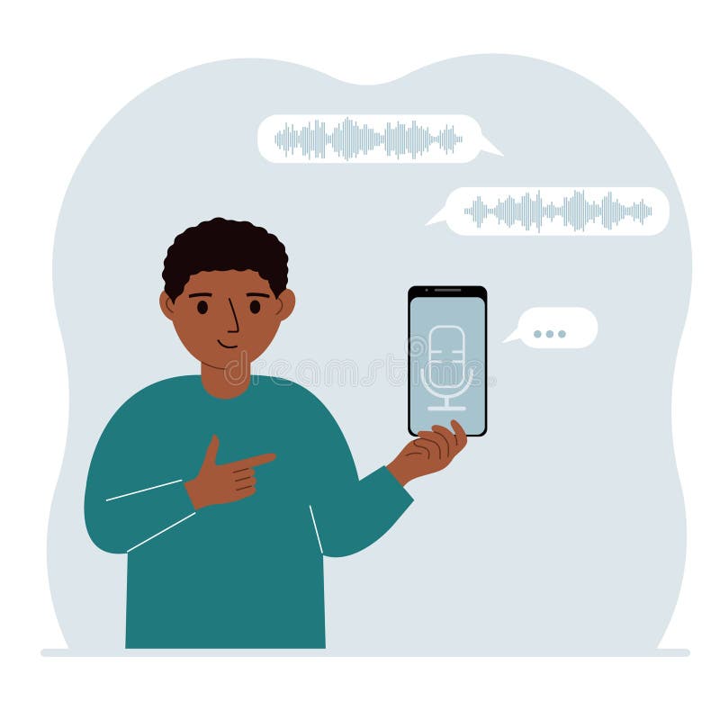 Little Boy Holding Smartphone Using Voice Assistant App. Voice ...