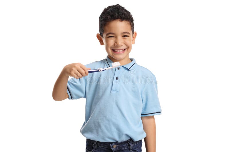 Little Boy Holding a Toothbrush and Smiling Stock Photo - Image of ...