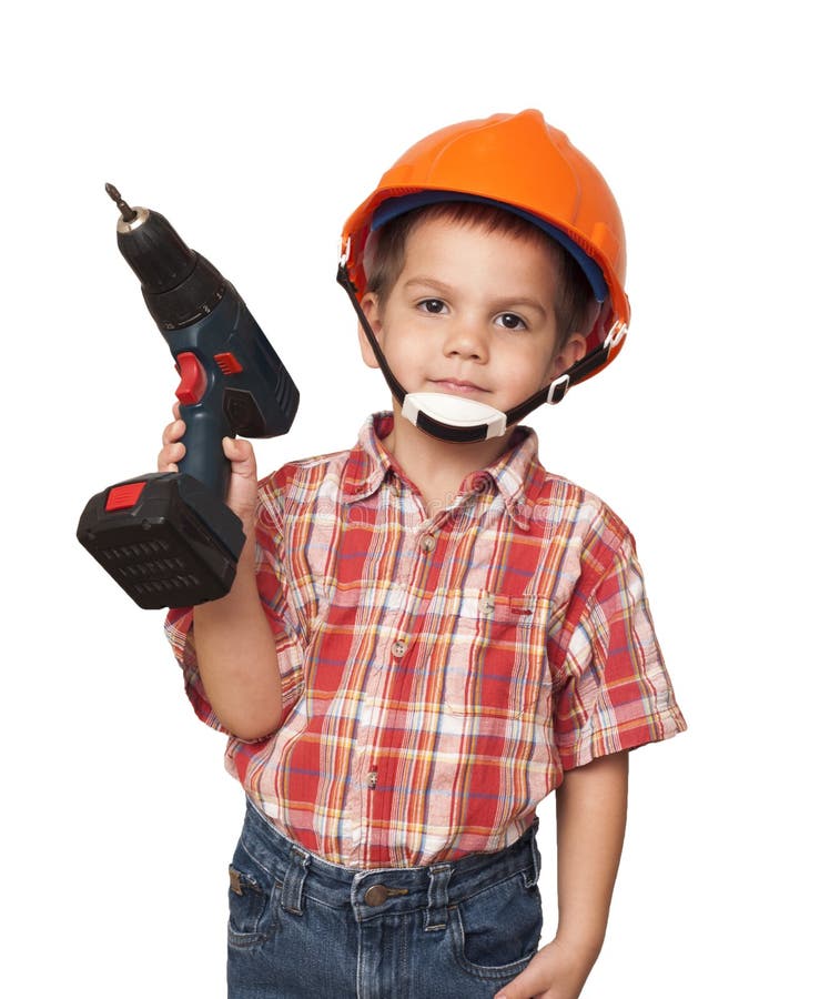 Child Construction Worker and Screwdriver Stock Image - Image of ...