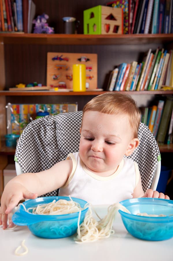 Little Boy Investigating Pasta Stock Photo - Image of nutrition, meal ...
