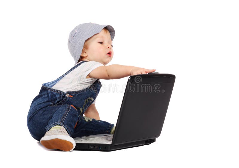 Little boy with a laptop stock photo. Image of baby, expressing - 12908040