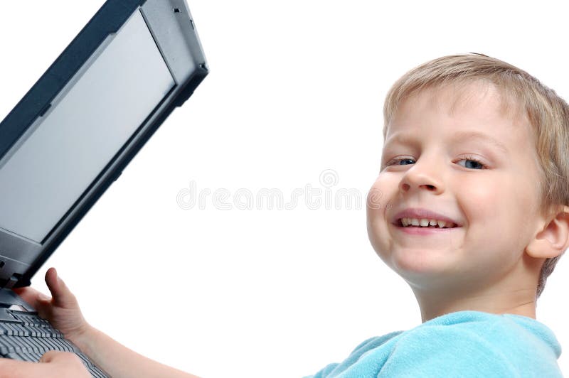 Little Boy with a Laptop Computer Stock Photo - Image of laptop ...