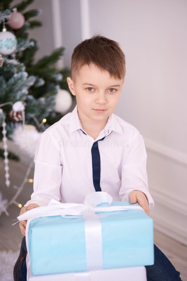 Little Boy. Large Gift Boxes Stock Image - Image of gift, horizontal ...