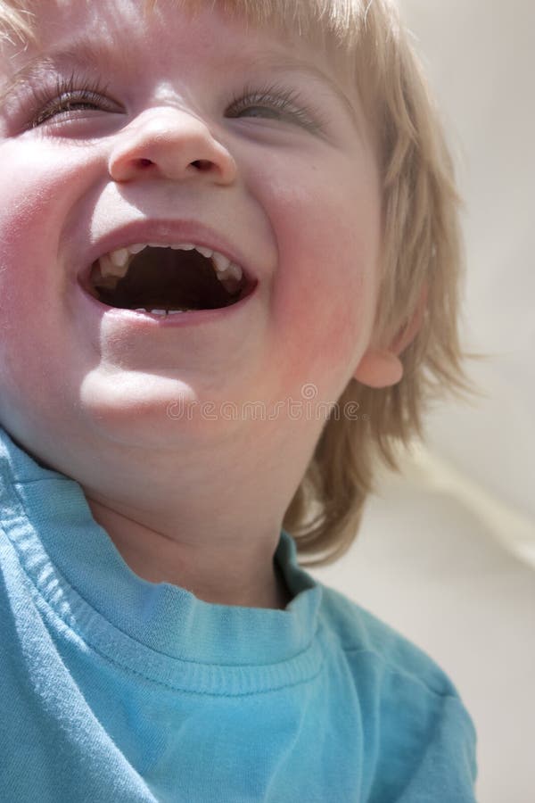Little Boy Laughing Out Loud Stock Photo - Image of reaching, smile ...