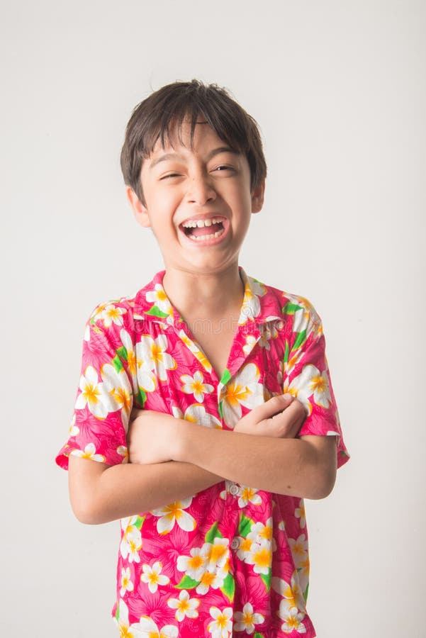 Little Boy Laughing Portrait Standing with Happy Face Stock Photo ...