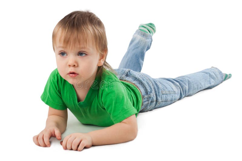 Little Boy Laying on the Floor Stock Photo - Image of single, male ...