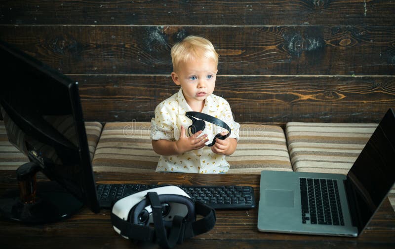 Little Boy Learn Using Computer Technology. Early Development with New ...