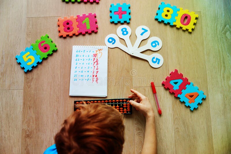 Little Boy Learning Numbers, Mental Arithmetic, Abacus Stock Image ...