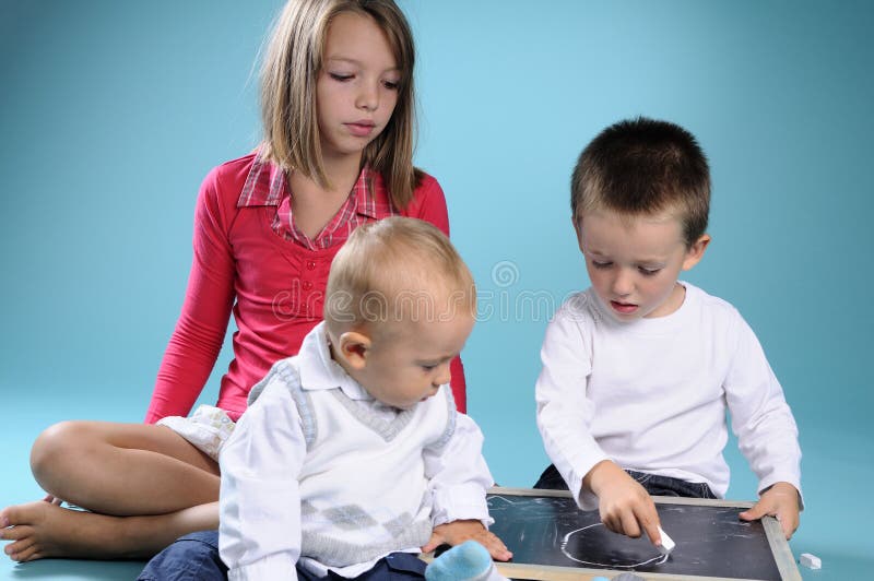 Little Boy Learning Numbers and Writing Stock Image - Image of chalk ...