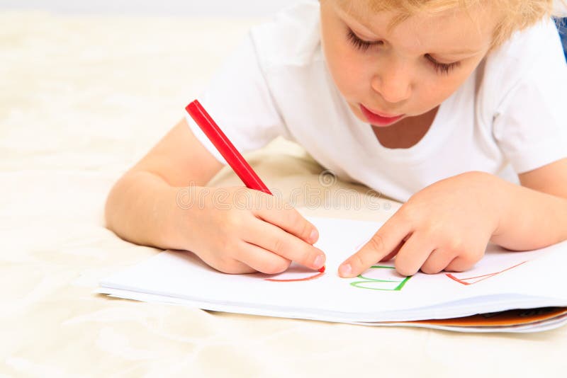Little Boy Learning To Write Letters Stock Photo - Image of creativity ...