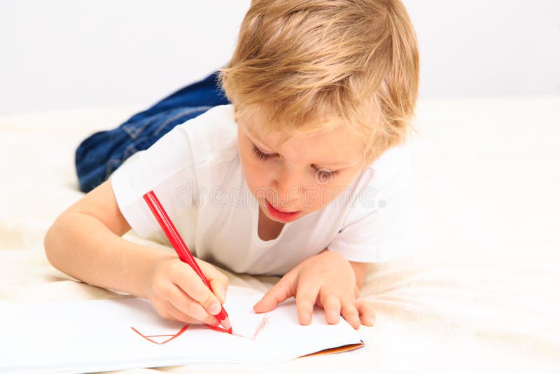 Little Boy Learning To Write Letters Stock Photo - Image of letter ...