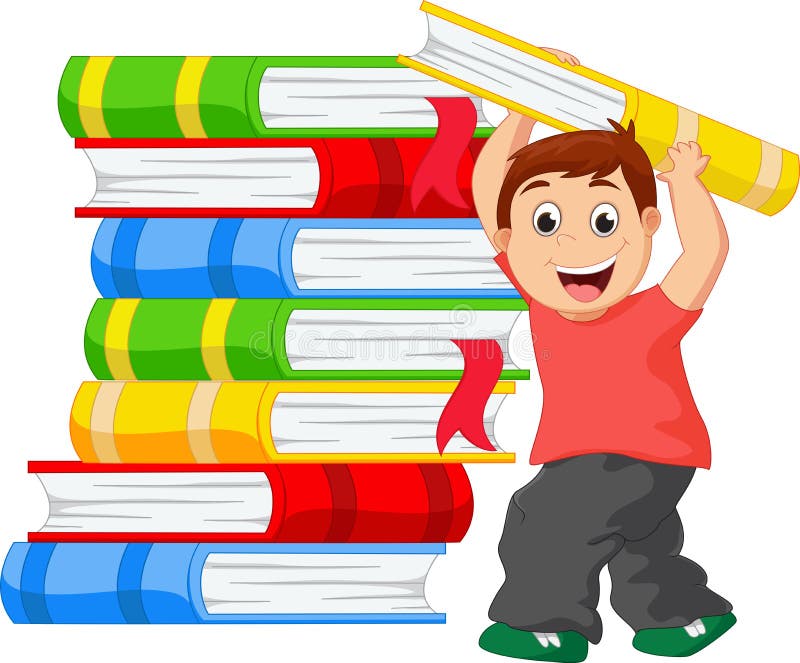 Little boy lifting a book stock vector. Illustration of imagination ...