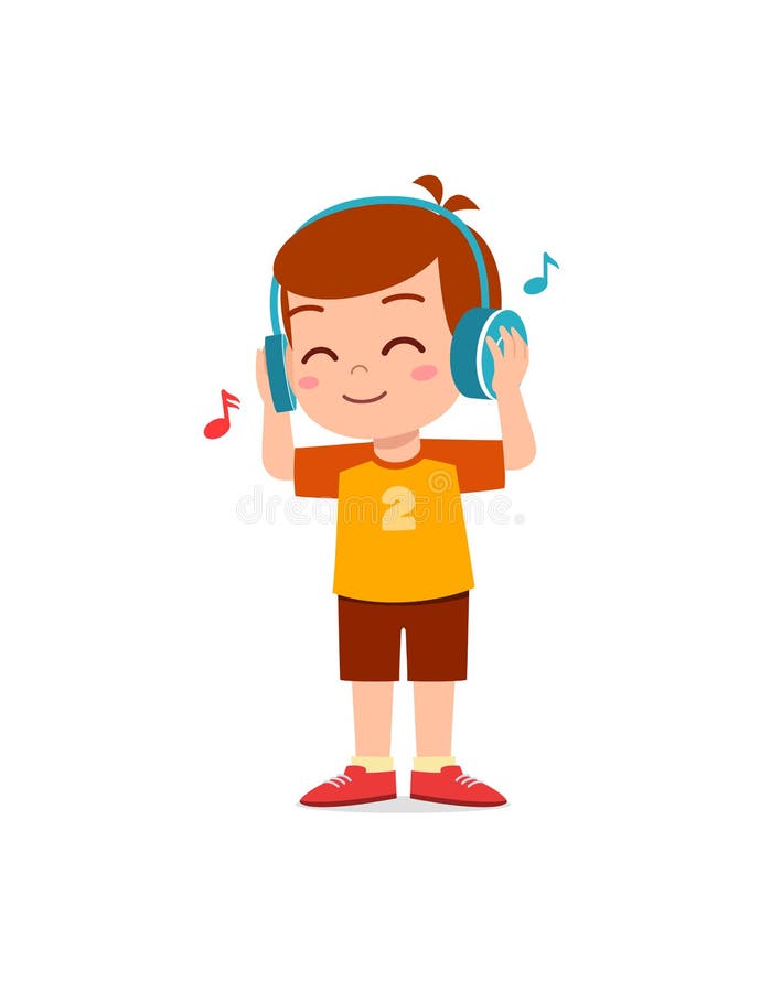 Little Boy Listening Music from the Smartphone Stock Illustration ...