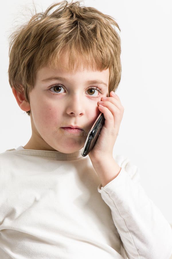 Little Boy Listening a Phone Call Stock Image - Image of hair, head ...
