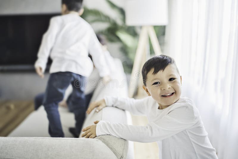 Little Boy in Living Room Portrait Boy on the Back Stock Photo - Image ...