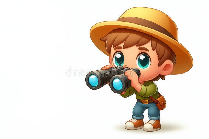 A Little Boy Looking through Binoculars. Space for Text. Stock ...