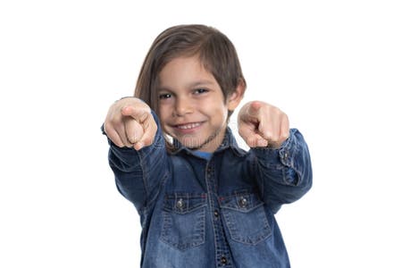 Little Boy Looking at Camera and Pointing with Hand Stock Photo - Image ...