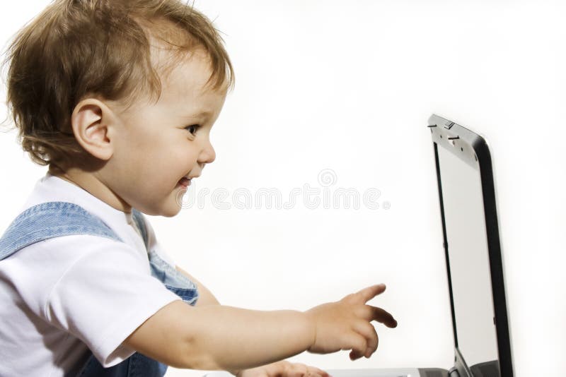 Little Boy Looking at Laptop Screen Stock Photo - Image of message ...