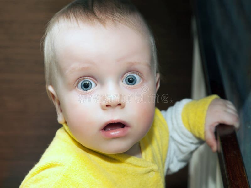 Little Boy Looks with a Frightened Stock Image - Image of joyful, baby ...