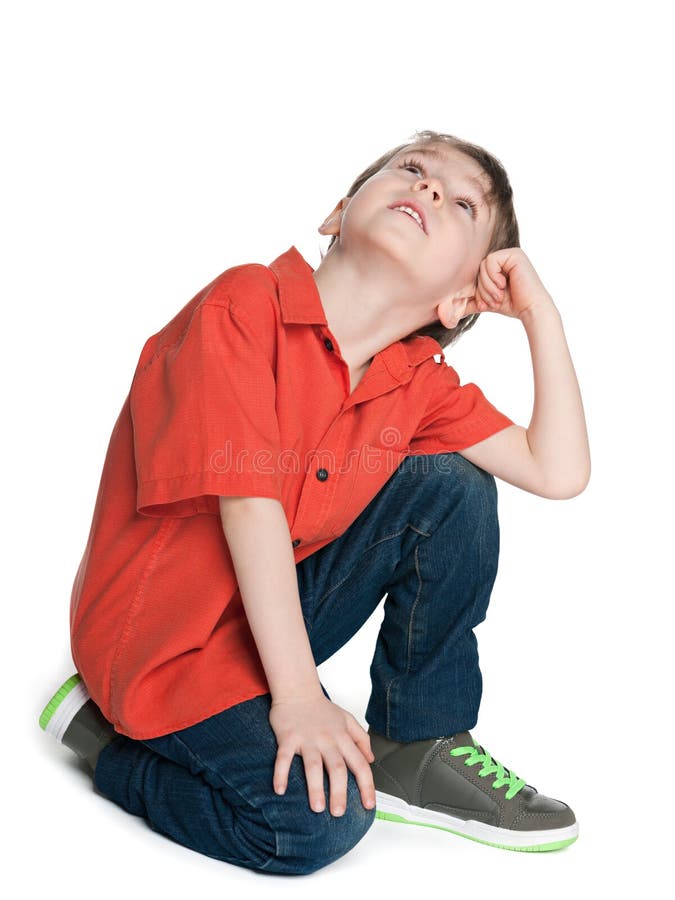Little boy looks up stock photo. Image of smile, thoughtful - 44160920