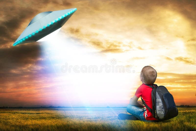 The Little Boy Looks Up at an Unidentified Flying Object Which Appeared ...