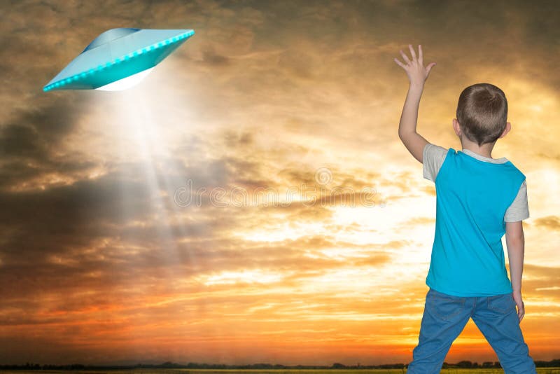 The Little Boy Looks Up at an Unidentified Flying Object Which Appeared ...