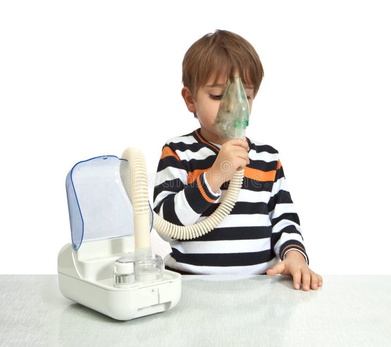 Little Boy Makes Inhalation Stock Image - Image of inhalation, eyes ...
