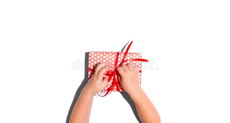 Little Boy Making a Gift Box from Above Stock Image - Image of ribbon ...
