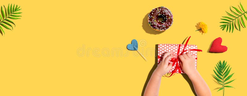 Little Boy Making a Gift Box Stock Photo - Image of crayon, drawing ...