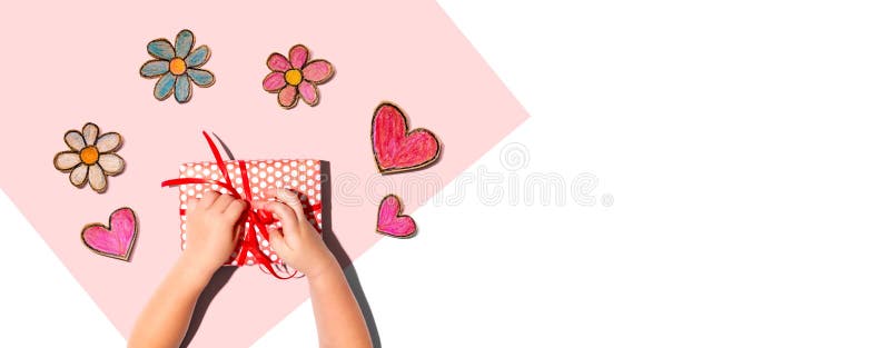 Little Boy Making a Gift Box Stock Photo - Image of crayon, drawing ...