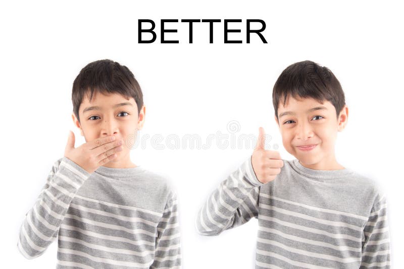 Little Boy Making Hand Sign BETTER ASL Sign Language Stock Photo ...