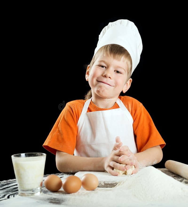 Little Boy Making Pizza or Pasta Dough. Stock Image - Image of laugh ...