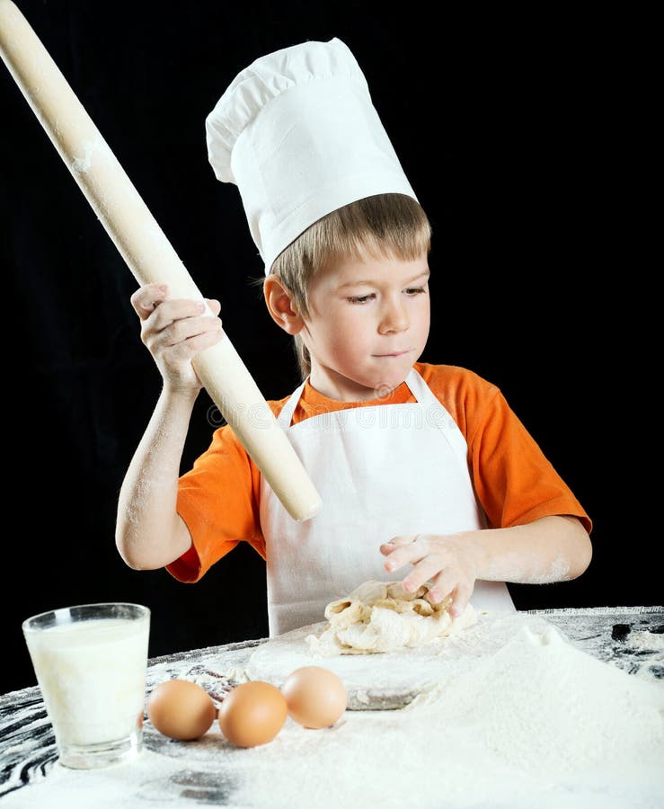 Little Boy Making Pizza or Pasta Dough. Stock Image - Image of laugh ...