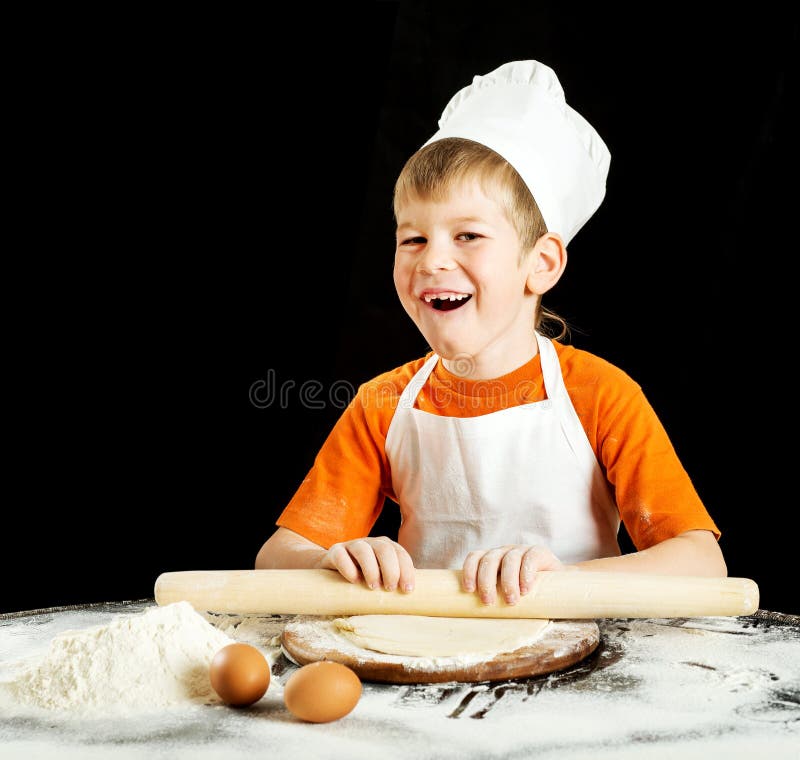 Little Boy Making Pizza or Pasta Dough. Stock Photo - Image of ...