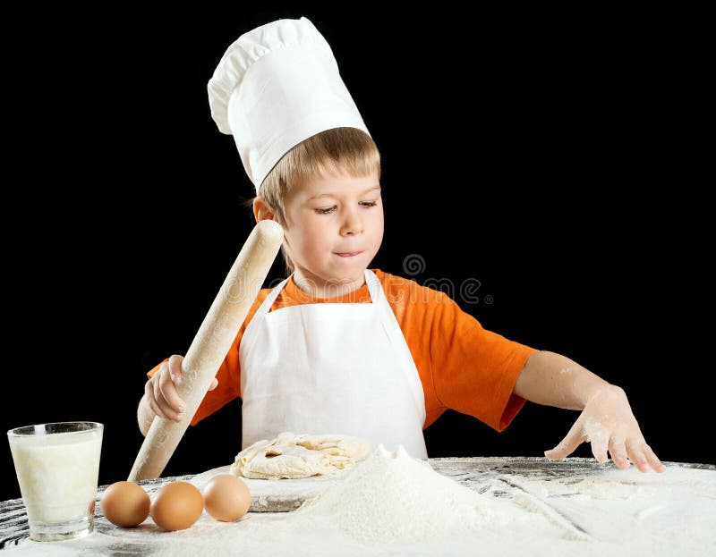 Little Boy Making Pizza or Pasta Dough. Stock Image - Image of cook ...