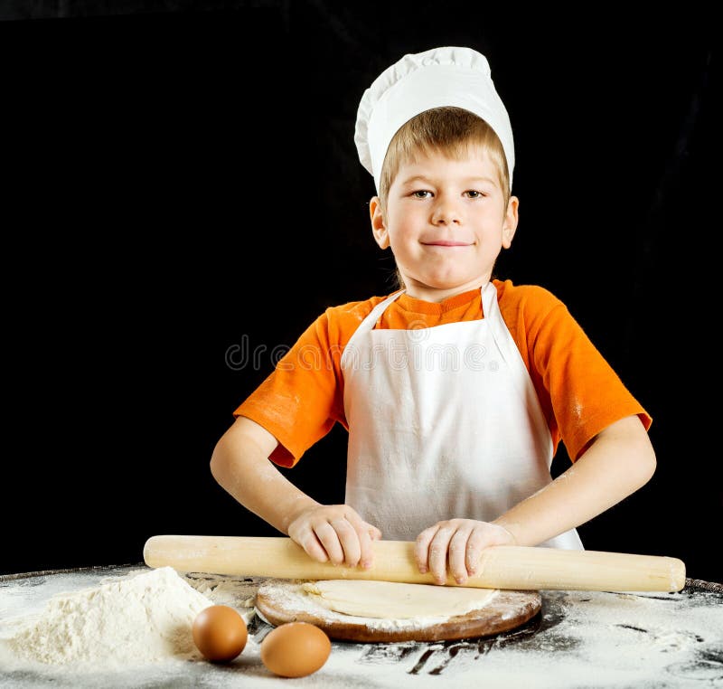 Little Boy Making Pizza or Pasta Dough. Stock Photo - Image of flour ...
