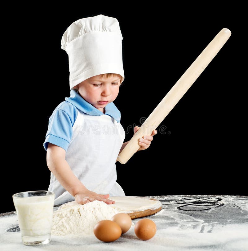 Little Boy Making Pizza or Pasta Dough Stock Photo - Image of laugh ...
