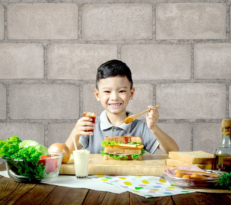 Little Boy Making a Sandwich Stock Photo - Image of food, kitchen: 64426978