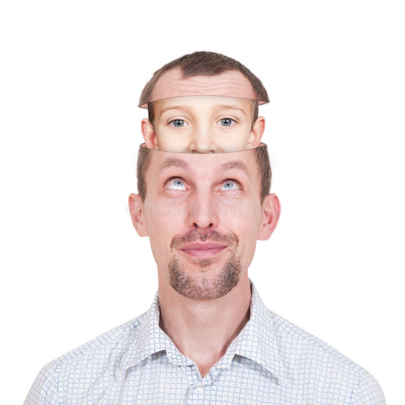 Little boy in a man s head stock photo. Image of imagination - 49123532
