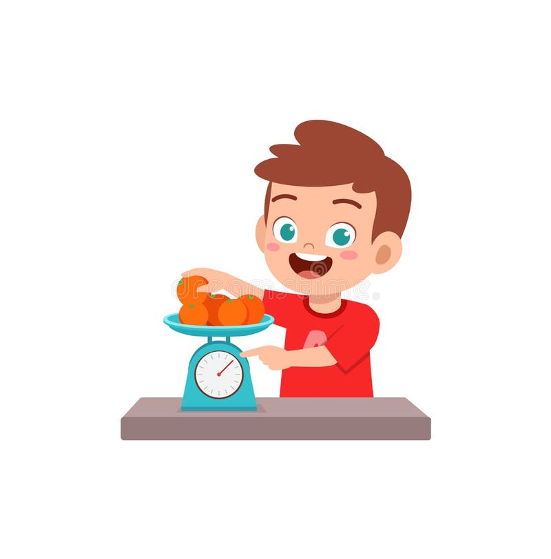 Little Boy Measure Weight of Fruit Using Weighing Scale Stock Vector ...