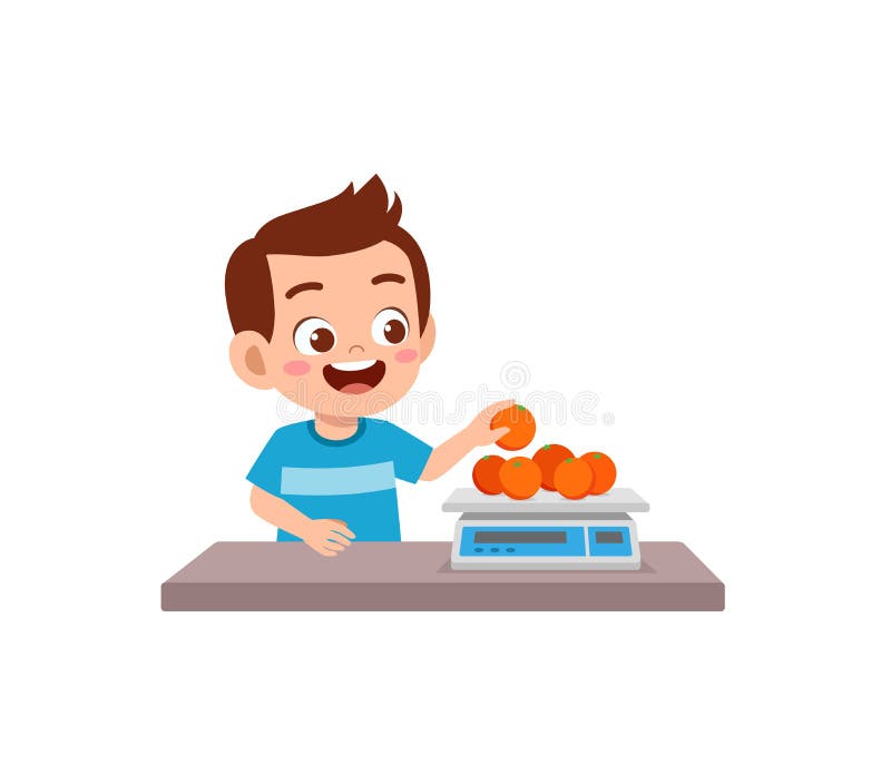 Little Boy Measure Weight of Fruit Using Weighing Scale Stock Vector ... Little Boy Measure Weight of Fruit Using Weighing Scale Stock Vector ...
