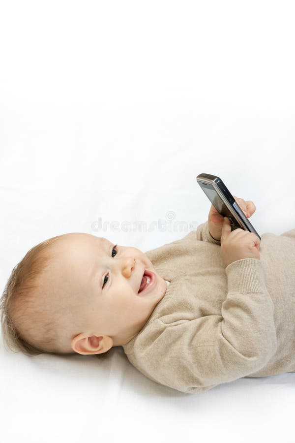 Little Boy with Mobile Phone Stock Image - Image of expression, face ...