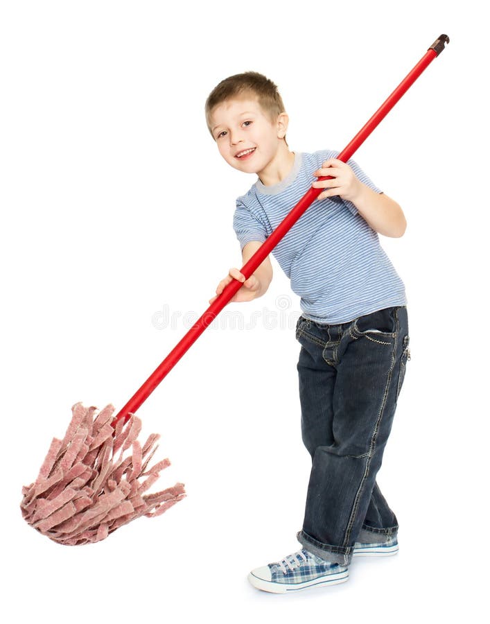 Little boy with mop stock photo. Image of casual, healthy - 47193024