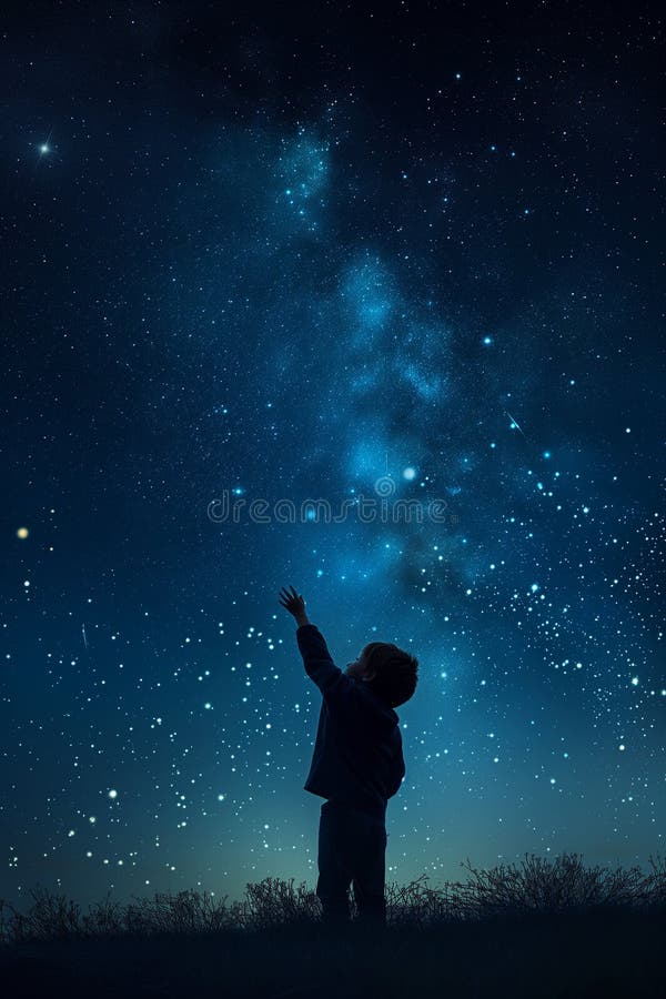 Little boy at night, stars stock illustration. Illustration of holding ...
