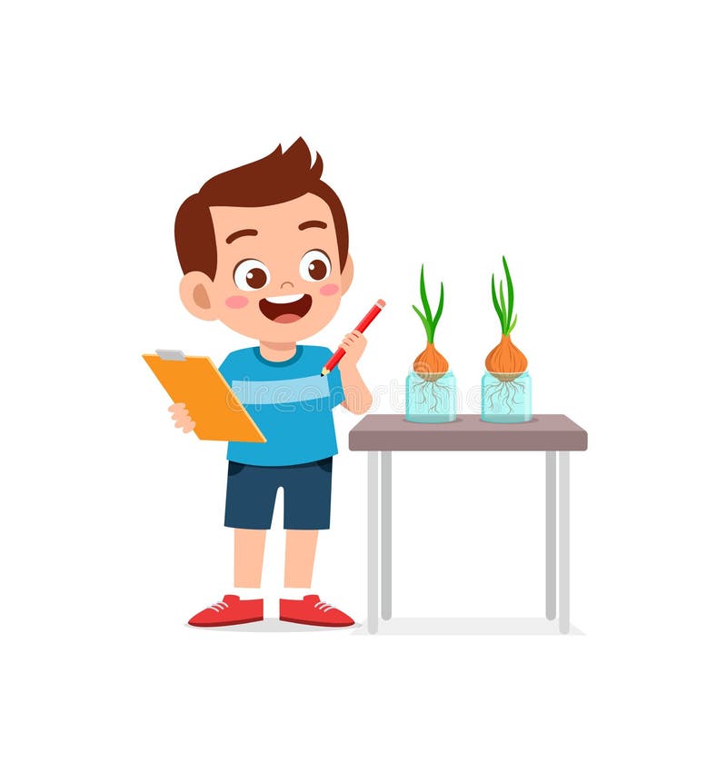 Little Boy Observe Plant Growing in Garden Stock Vector - Illustration ...