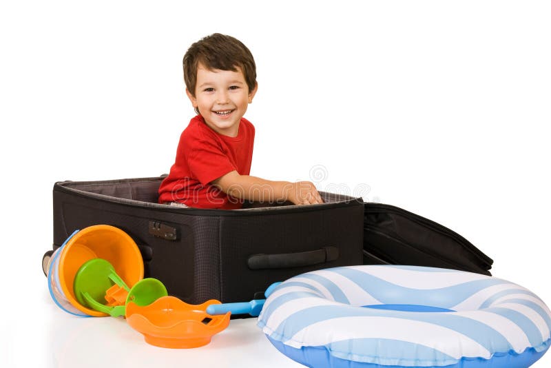 Little Boy Packs a Suitcase Stock Photo - Image of valise, preparation ...