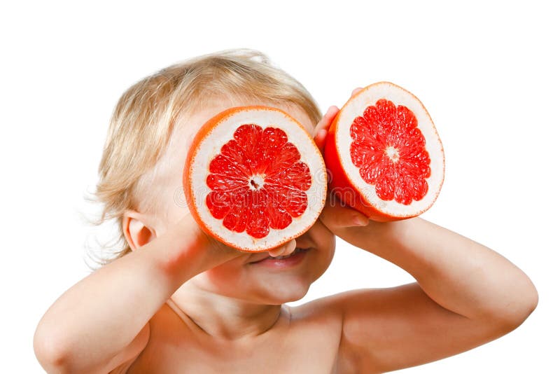 Little Boy with a Pink Grapefruit Stock Photo - Image of detail, food ...