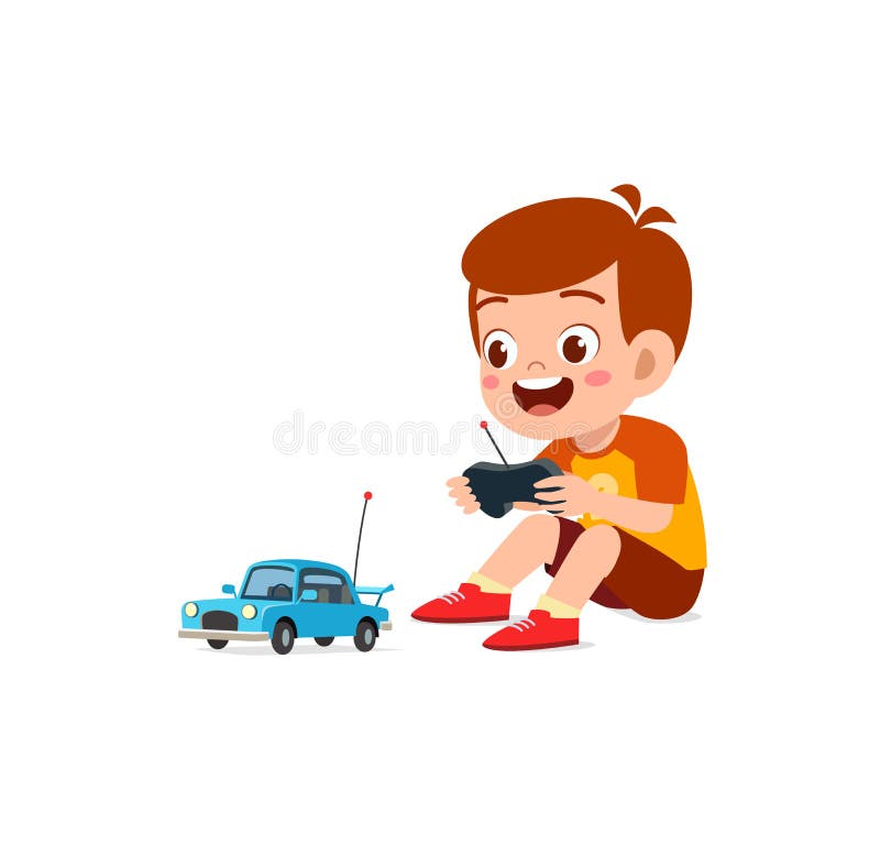 Little Boy Play with Remote Control Toy Car Stock Vector - Illustration ...