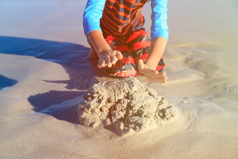 Little Boy Play with Sand on Beach Stock Image - Image of vacation ...